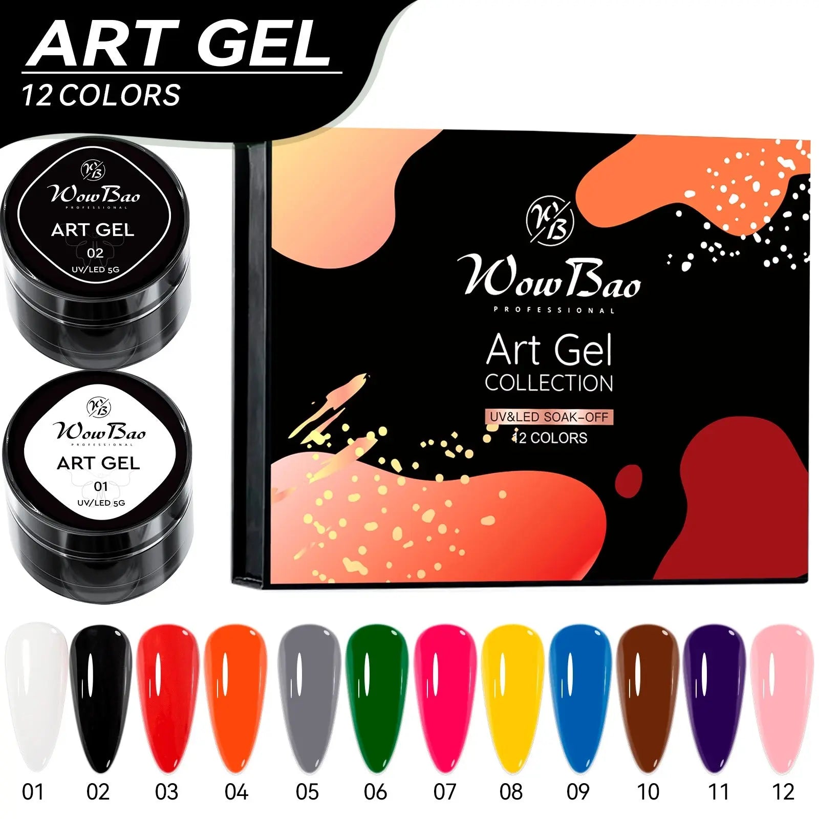 Art Gel colour set - Set of 12 Vibrant 5g Pots – WowBao Nails